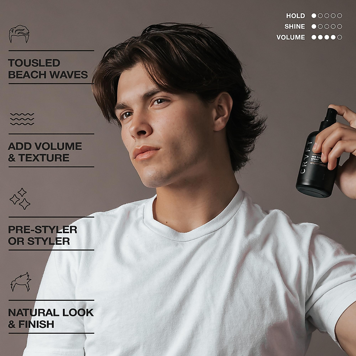 CRVFT Sea Salt Spray 6oz | Light Hold/Natural Finish | Add Volume & Texture | Ideal for All Hair Types & Lengths | Men's Texturizing Surf Spray | Made in the USA | Paraben & Sulfate Free [Scented]