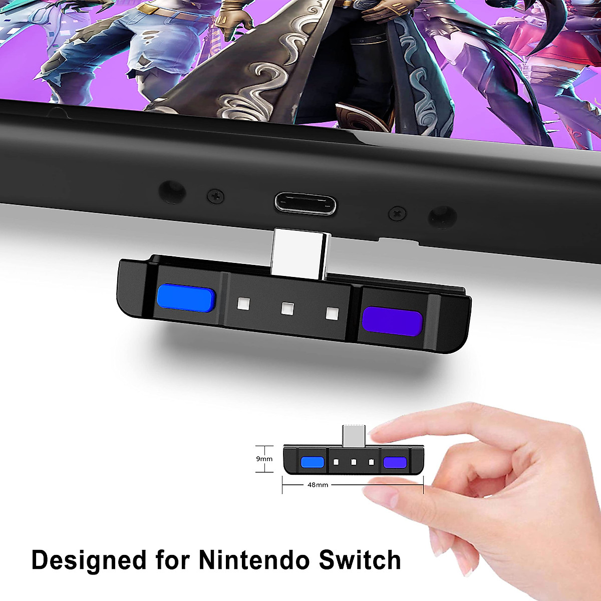 HomeSpot Bluetooth 5.0 Audio Transmitter Adapter with USB C APTX Low Latency for Nintendo Switch Compatible with AirPods PS5 Bose Sony BT Headphones The Legend of Zelda Theme Azure Blue & Ultra Violet