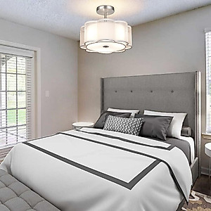 FRIDEKO HOME 3-Light Semi Flush Mount Ceiling Light Fixture Bedroom Light Fixtures with Double Fabric Shade Modern Close to Ceiling Lamps for Living Room Dining Room Kitchen Hallway Entry Foyer