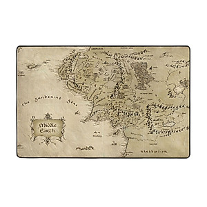 Gesey-R4T Middle Earth Map Pattern Home Area Rugs 3'3inchx5' Home Decor Carpet Soft Floor Mat Non-Slip for Living Room Bedroom, White, One Size