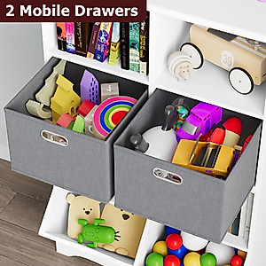 BOTLOG White Toy Storage Organizer, Children Bookcase and Bookshelf with 2 Bins and Cubbies, Toddler 8 Cubby Toy Storage Cabinet for Boys Girls, Kids Room, Playroom, White