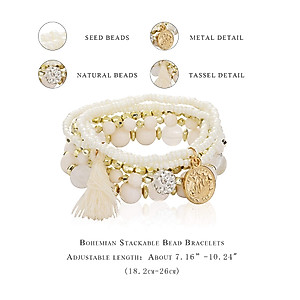 YADOCA 7 Sets Bohemian Stackable Bead Bracelets for Women Multilayer Stretch Bracelet Set Pendant Bangles Multicolor A