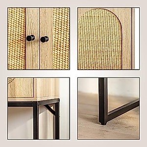 MATICO Rattan Pantry Storage Cabinet, 41.3"(H), Tall Pantry Locker, Kitchen Console Sideboard, Accent Buffet Cabinet, Display Bookcase with Rattan Door, Organizer Cupboard for Living Room, Burlywood