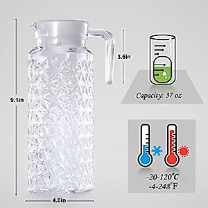 Acrylic Pitcher 37 oz, OEH Unbreakable Plastic Pitcher, Clear Plastic Pitcher with Lid, BPA-Free, Heat-Resistant Small Plastic Water Pitcher for Tea, Sangria, Lemonade, Juice, Milk, Diamond