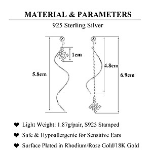 SLUYNZ 925 Sterling Silver Snowflake Dangle Earrings Chain for Women Snowflake Earrings Drop Earrings (A-Silver)