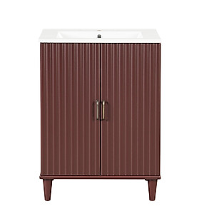 Bellemave Bathroom Vanity with Sink 24 Inch Bathroom Sink Cabinet with 2 Doors, Rosy