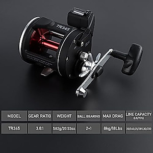Dr.Fish Baitcasting Reels Line Counter Baitcaster Fishing Reel, 2+1 BBS,18LB MAX Drag, Conventional Trolling Reel Right Hand Durable Stainless for Inshore Offshore Saltwater Fishing, Right Hand