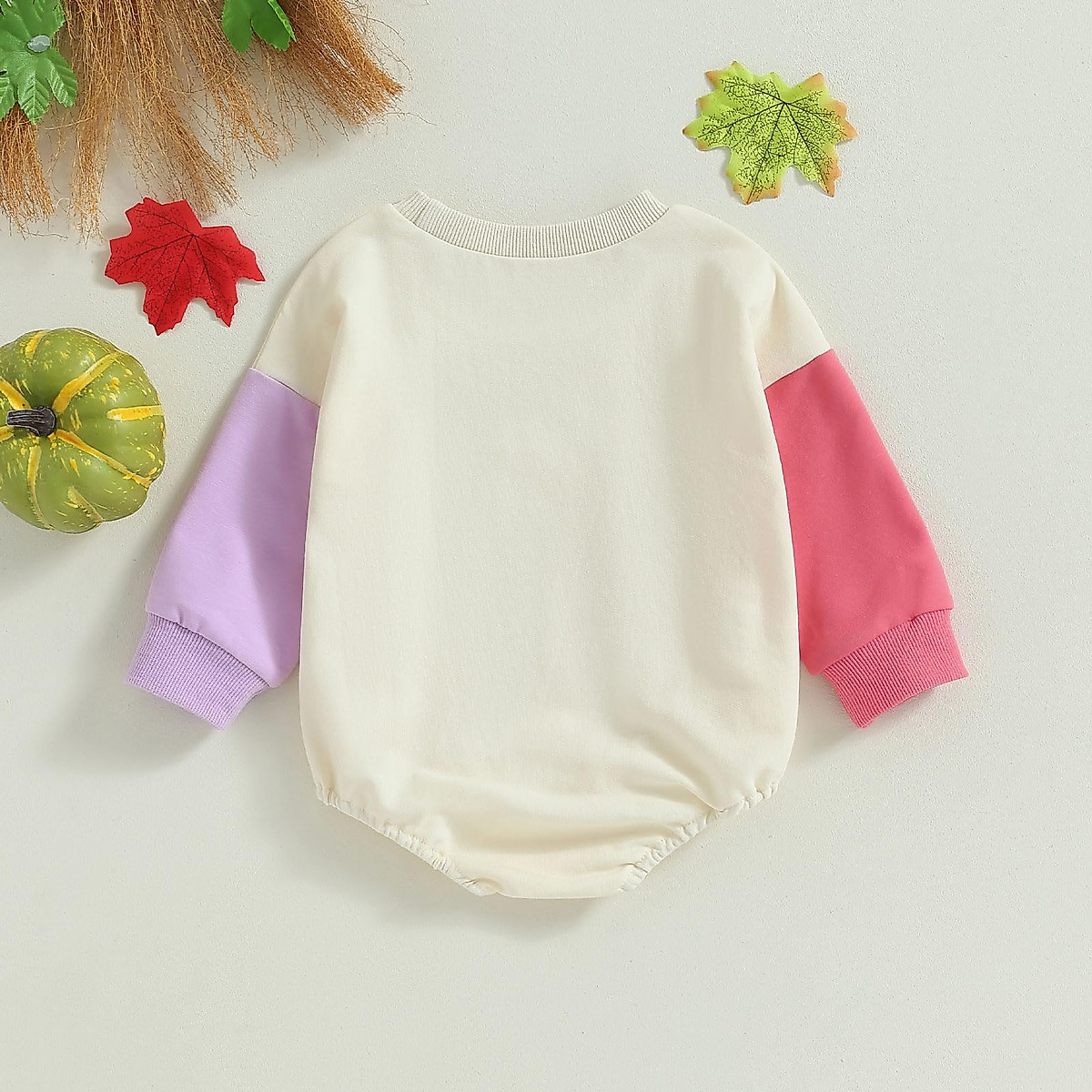 Infant Baby Boy Girl Halloween Outfit Pumpkin Sweatshirt Bubble Romper Oversized Sweater Bodysuit Fall Winter Clothes (Red Purple Beige, 18-24 Months)