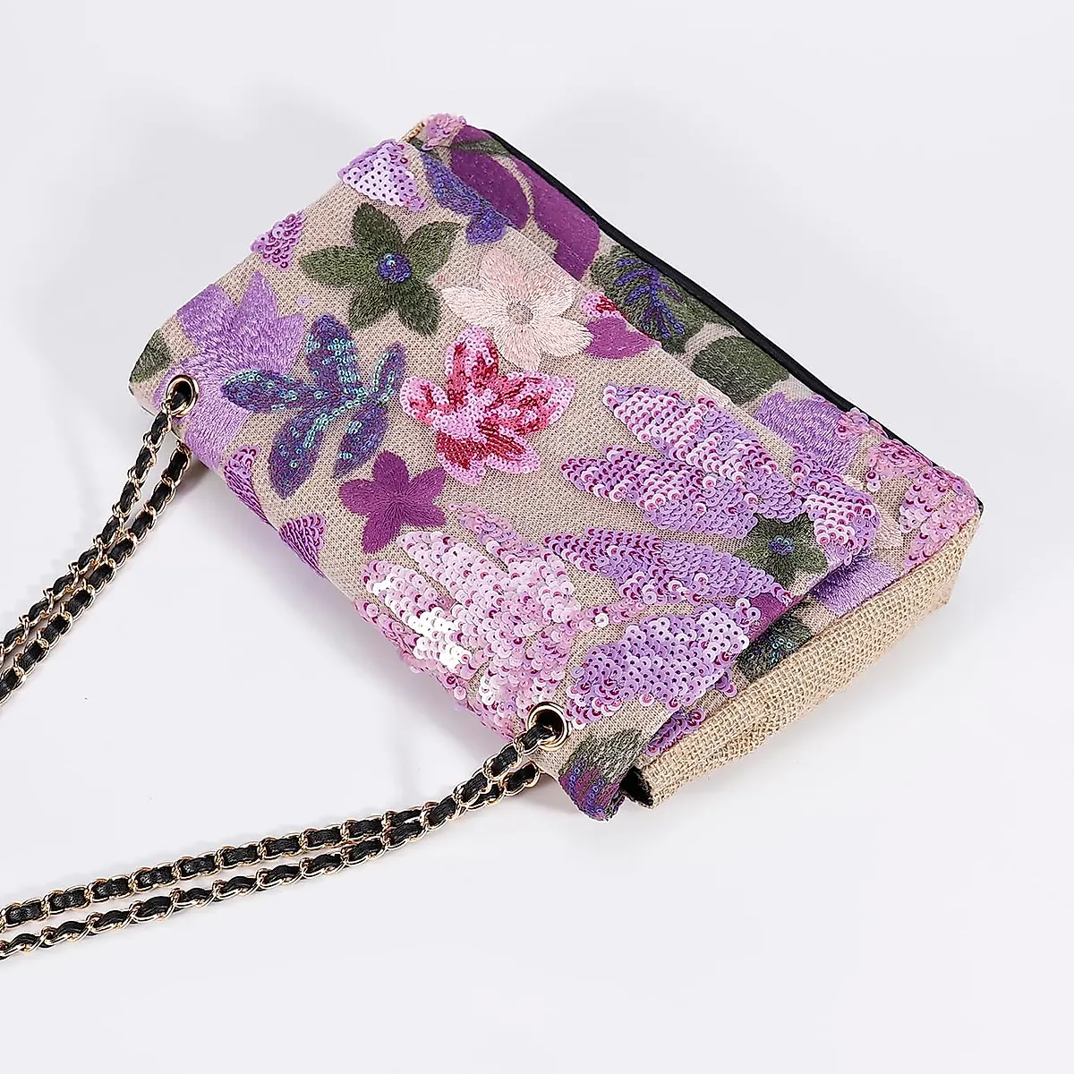 Wabilu Women Girls Summer Straw Bag Sequin Floral Embroidery Straw Clutch Purse Woven Shoulder Handbag For Beach Party Wedding With Random Flower Pattern