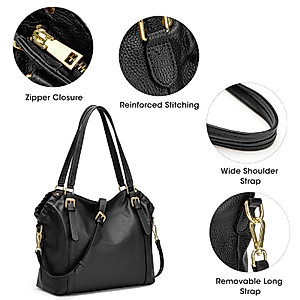 Kattee Women Genuine Leather Soft Totes Shoulder Hobo Purses and Handbags Top Handle Bags (Black)