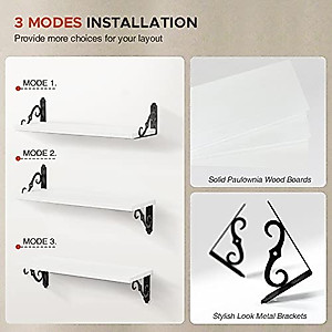 White Wall Shelves for Bedroom Aesthetic Set of 4, Wood Floating Bookshelf for Bedroom Storage, Small Wall Mounted Shelves for Women Kids Girls Room, Bathroom Organizer, Nursery Books, Office