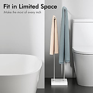 KES Standing Towel Rack & Natural Marble Toilet Paper Holder Stand, SUS304 Stainless Steel Brushed Finish, BTH217-2+BPH284S1-2