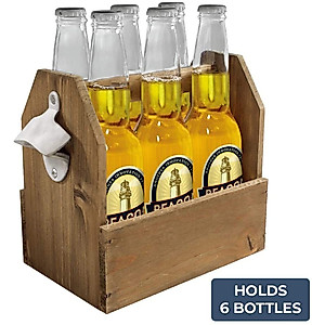 BIGTREE Handcraft Wooden Bottle Caddy with Built-In Metal Bottle Opener, 6-Pack Drinking Holder for Beer, Soda and Other Beverages