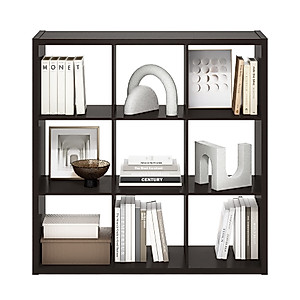 Furinno Cubicle Open Back Decorative Cube Storage Organizer, 9, Dark Oak