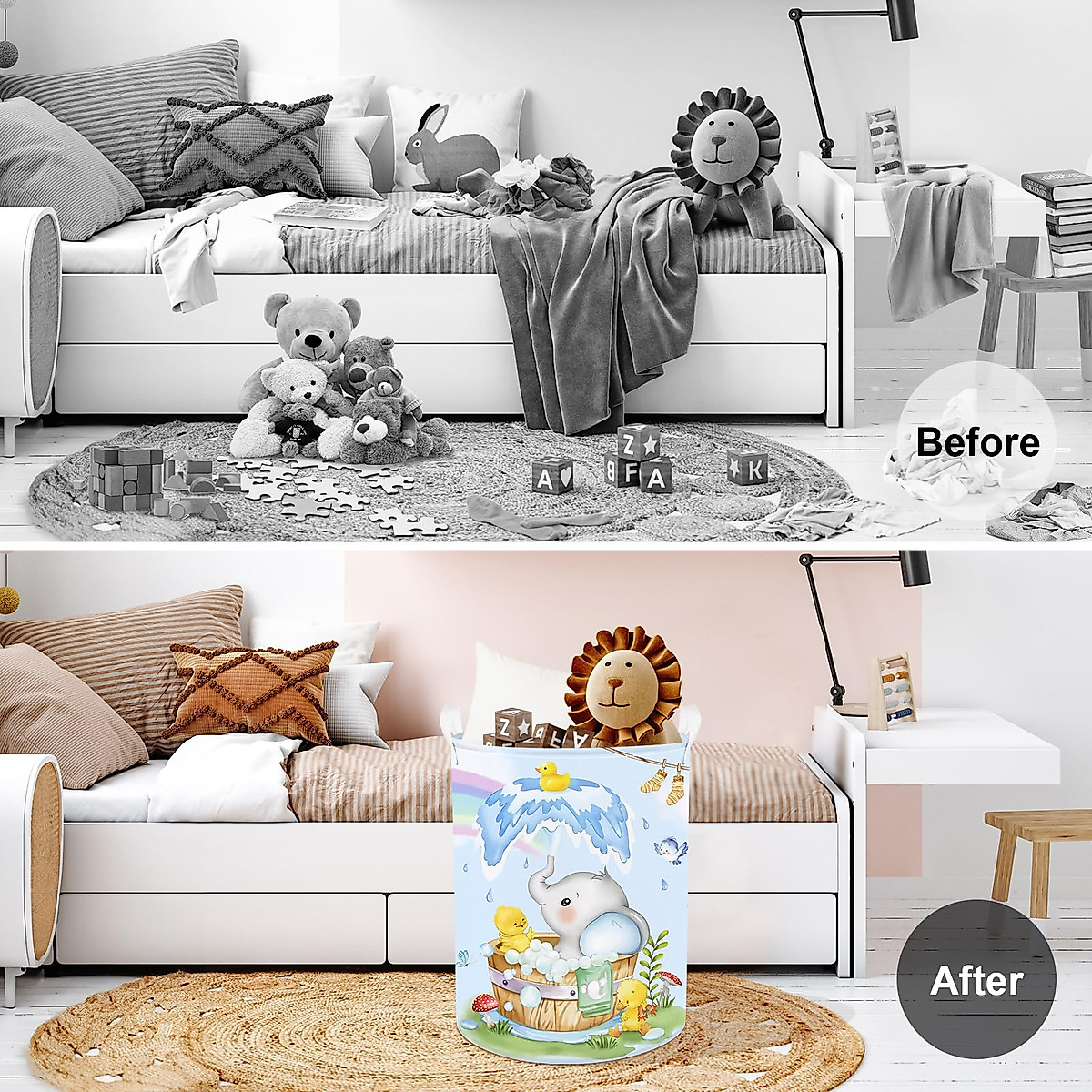 Clastyle 63L Large Shower Elephant Giraffe Kid Laundry Hamper with Handle Bathroom Clothes Pool Beach Towel Nursery Toy Storage Basket with Lid