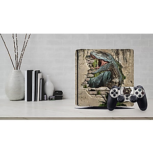 ZOOMHITSKINS Compatible with PS4 Slim Skin, Dinosaur T rex World Prehistory Reptile, Durable & Fit, 3M Vinyl, Made in The USA