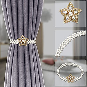 Curtain Tiebacks Crystal Pearl Spring Design Curtain Ties Carving Design Curtain Holdback Curtain Holders for Drapes Backs Thin or Thick Curtain Modern Style Curtain Hooks Holdback Decorative(Star)