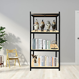 Height Adjustable 4-Shelf Shelving Unit Storage Rack Utility Rack Garage Shelves Display Rack Steel Boltless Rivet Rack, 64" H x 31" W x 16" D, Black