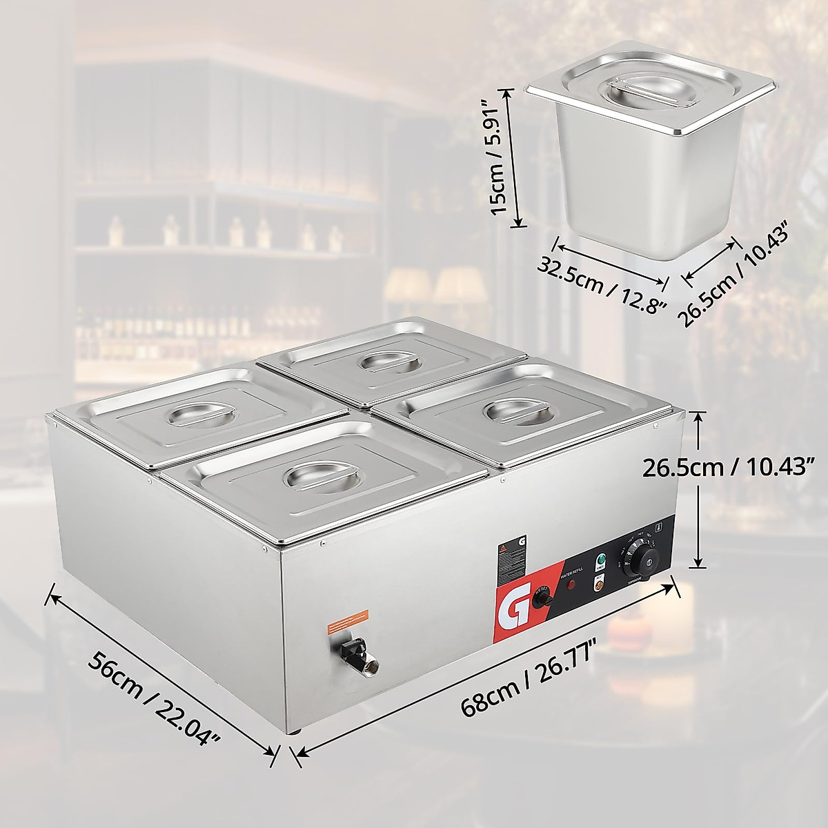 Takywep 4 Pans Commercial Food Warmer - 4 x 10.5QT, 1200W Electric Steam Table, Professional Countertop Stainless Steel Buffet Bain Marie, 86-185°F Temp Control, Ideal for Catering and Restaurants