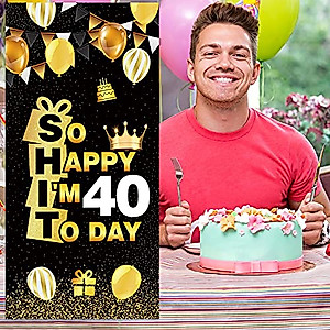 So Happy IM Forty Today Happy 40th Birthday Banner Confetti Cheers to 40 Years Old Bday Theme Decor Decorations for Him Her Men Women Funny 40th Birthday Party Supplies Black and Gold