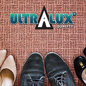 ULTRALUX Premium Indoor Outdoor Door Mat 35” x 59” Absorbent, Strong, Non-Slip Entry Rug Heavy Duty Rubber Backed Doormat, Brown Dirt Barrier Entrance Mat