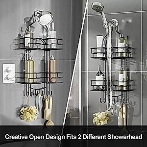 SRIWATANA Shower Caddy Hanging Over Head, Bathroom Shower Organizer Shower Rack Holder with Hooks for Razors - Black