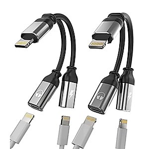 iphone Headphone Adapter(2pack)Dual Lightning Adaptador Para Apple Splitter Audio and Charge Charger Earphone 2 in 1 Dongle Jack Earbud Cable Compatible for Phone 13 12 11 Pro Max Mini XS SE 7 X 8plus