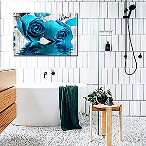 Canvas Wall Art for Bedroom Blue Rose Flower Wall Decor Black White kitchen decoration paintings Gifts for Girls Women Canvas art Prints Panels Framed HD Pictures Office Bathroom Home decorations