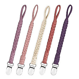 Braided Pacifier Clips Baby Girl, Binky Clips Pacifier Holder with Handmade Teething Straps Unisex Design Smoother Pacifier Clip Fits All Pacifiers for Shower Birthday Gifts