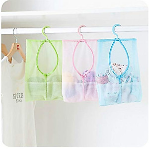 FASANIY Clothespin Bag Hanger Hanging Multipurpose Storage Mesh Colorful Organizer Closet Rack Clothes Clip Collection (Fresh Green (1pc) + Pretty Pink (1pc) + Breezy Blue (1pc))