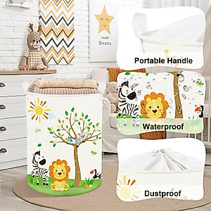 Clastyle 63L Large Jungle Animal Tree Kid Laundry Hamper with Handle Boy Girl Bedroom Bathroom Nursery Collapsible Clothes Toy Storage Basket with Lid