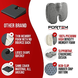 FORTEM Chair Seat Cushion (Velour, Grey) + Lumbar Support