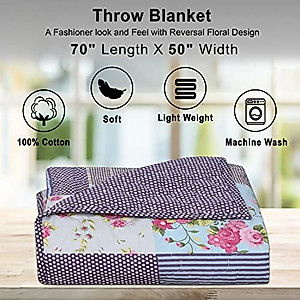 Ruvanti 100% Cotton Throw Blanket 50x70 Inch. Soft, Cozy & Warm Throw Blanket for Couch, Sofa & Bed. Lightweight, Luxury Blankets & Throws Prefect for All Seasons. Pink, Yellow Floral Reversible Print