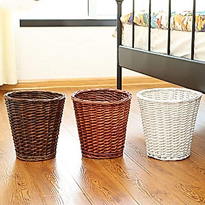 Liex- Willow-Made Trash Can/Uncovered Waste Paper Basket/Sundries Storage Basket/Decorative Basket, for Kitchen Bathroom Bedroom (Size: 28 × 28cm)