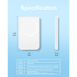 Miady Magnetic Wireless Portable Charger 5000mAh, USB C PD 20W Fast Charging Power Bank, Magnetic Battery Compatible with iPhone 14, 14 Pro, 14 Pro Max/13, 13 Pro, 13 Pro Max