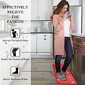 Rempry Kitchen Rug Anti Fatigue, Non Skid Cushioned Comfort Standing Kitchen Mat Waterproof and Oil Proof Floor Runner Mat, Easy to Clean, 17"x59", Red