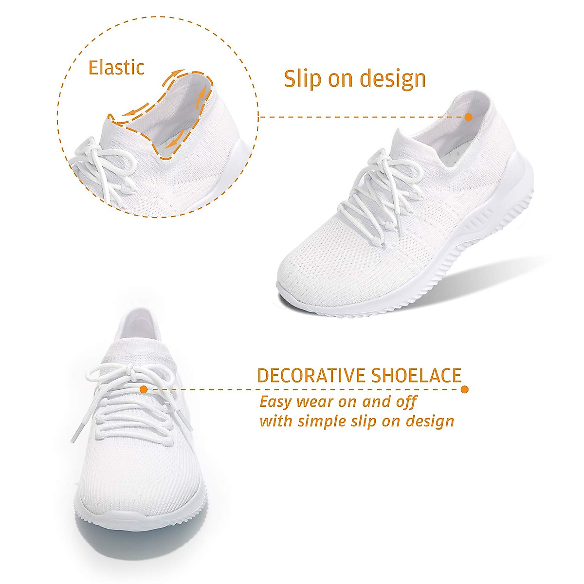 IFSONG Sneakers for Women Non Slip Athletic Tennis Sneakers Walking Shoes Sock Knitted Upper Sneakers Casual Running Ultra Lightweight Breathable Women's Fashion Sneakers 2021 White