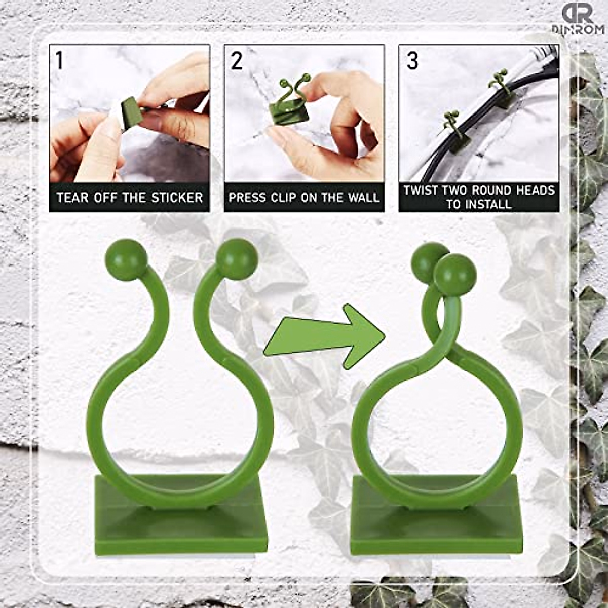 110Pcs Wall Plants Climber Vine Sticky Wall Clips Green 3 Different Size Wall Fixture Clips | Plant Fixture Cable Clips Self-Adhesive Plant Clips Fixing Hook Wall Vine Supports Traction Wall Clip