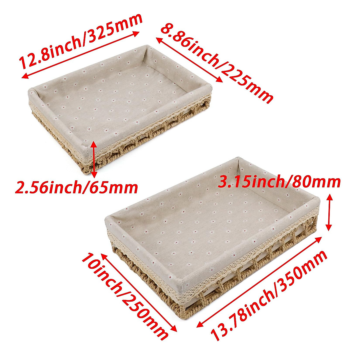 Savagrow 2Pcs Storage Basket Lace Printed Organizing Woven Basket Makeup Storage Organizer Entryway Storage Tray