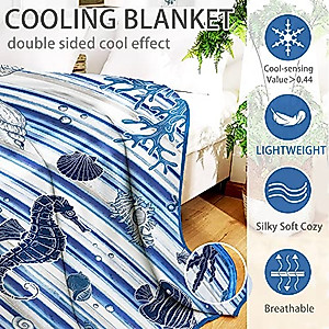 Cooling Blankets for Hot Sleepers, Night Sweats Summer Blanket Lightweight Double Sided Cool Effect, Soft Cold Blankets for Hot Sleepers Sleeping 51"x67" Absorb Heat Keep Cool(Ocean Theme)