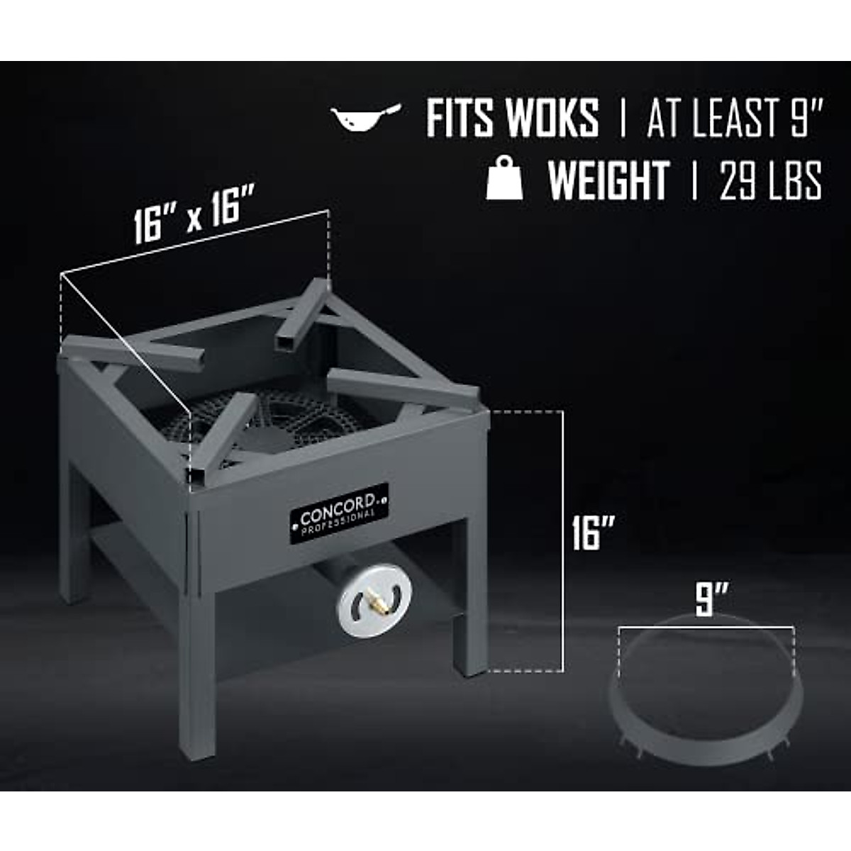 Concord Professional Single Banjo Wok Burner with Stand. Up to 270,000 BTU. Great for Home Brewing, Wok Stir Fry, Turkey, Etc. (16")