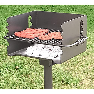 Pilot Rock CBP 135 Park-Style Steel Outdoor BBQ Charcoal Grill (Asadores de Carbon), Cooking Grate and Post for Camping or Backyard, Black