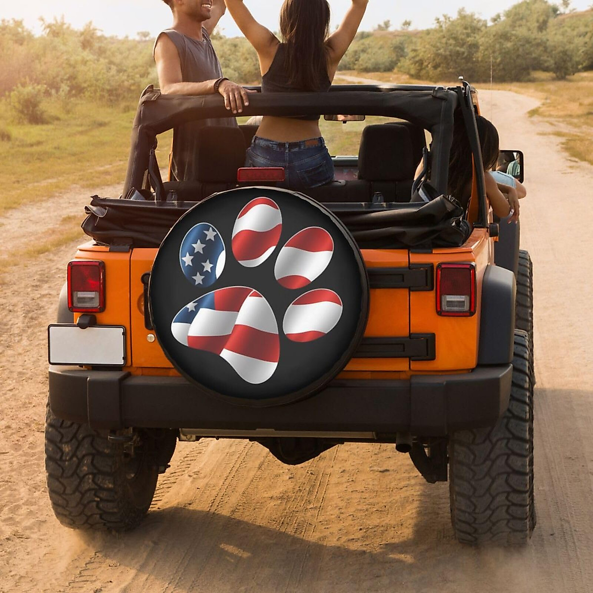 Foruidea Paws Us American Flag Spare Tire Cover Dust-Proof Wheel Tire Cover Fit Trailer, RV, SUV and Many Vehicle 17 Inch