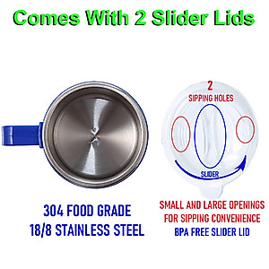 F-32 12 Oz Kids Stainless Steel Mug With Slider Closure Lid - Eco-Friendly - BPA Free Signature Collection (Dinosaur Blue)