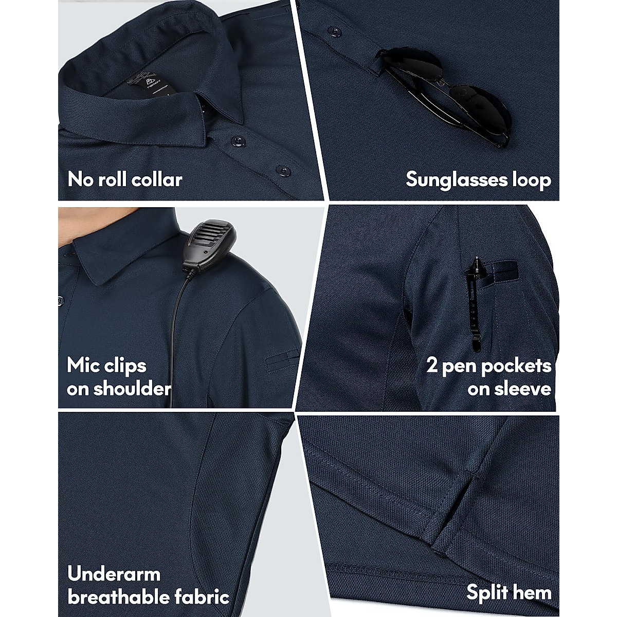 Haimont Tactical Polo Shirts for Men, Mens Outdoor Sport Performance Long Sleeve Quick Dry Polyester Golf Shirts Dark Blue, S