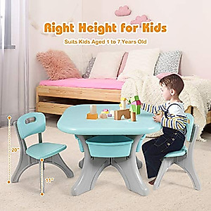 TUOCHUFUN Kids Table and Chair Set, 3 Pieces Multi Activity Kids Play Table and Chair Set for Children Reading Art Craft, Strong Bearing Capacity, Lightweight, Toddler Table & Chair Set(Green)