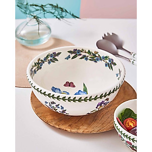 Portmeirion Botanic Garden Salad Bowl | 9 Inch Serving Bowl with Assorted Motifs | Made in England from Fine Earthenware | Microwave and Dishwasher Safe