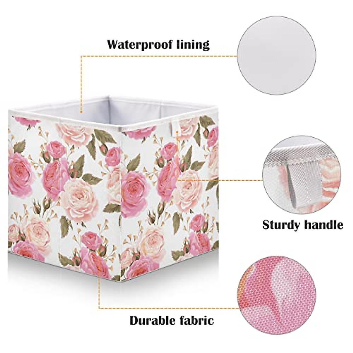 Rectangular Storage Baskets ,Flower Rose Fabric Storage Bin Organizer,Collapsible Storage Basket for Toy, Clothes,Books.Shelves Basket