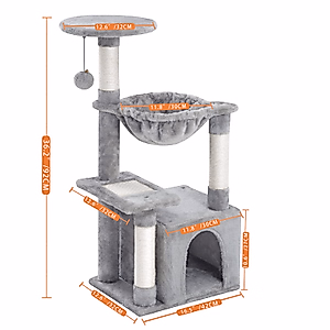 Kilodor Cat Tree, Small Cat Condo Tower with Hammock, Sisal Scratching Post for Kitten Grey