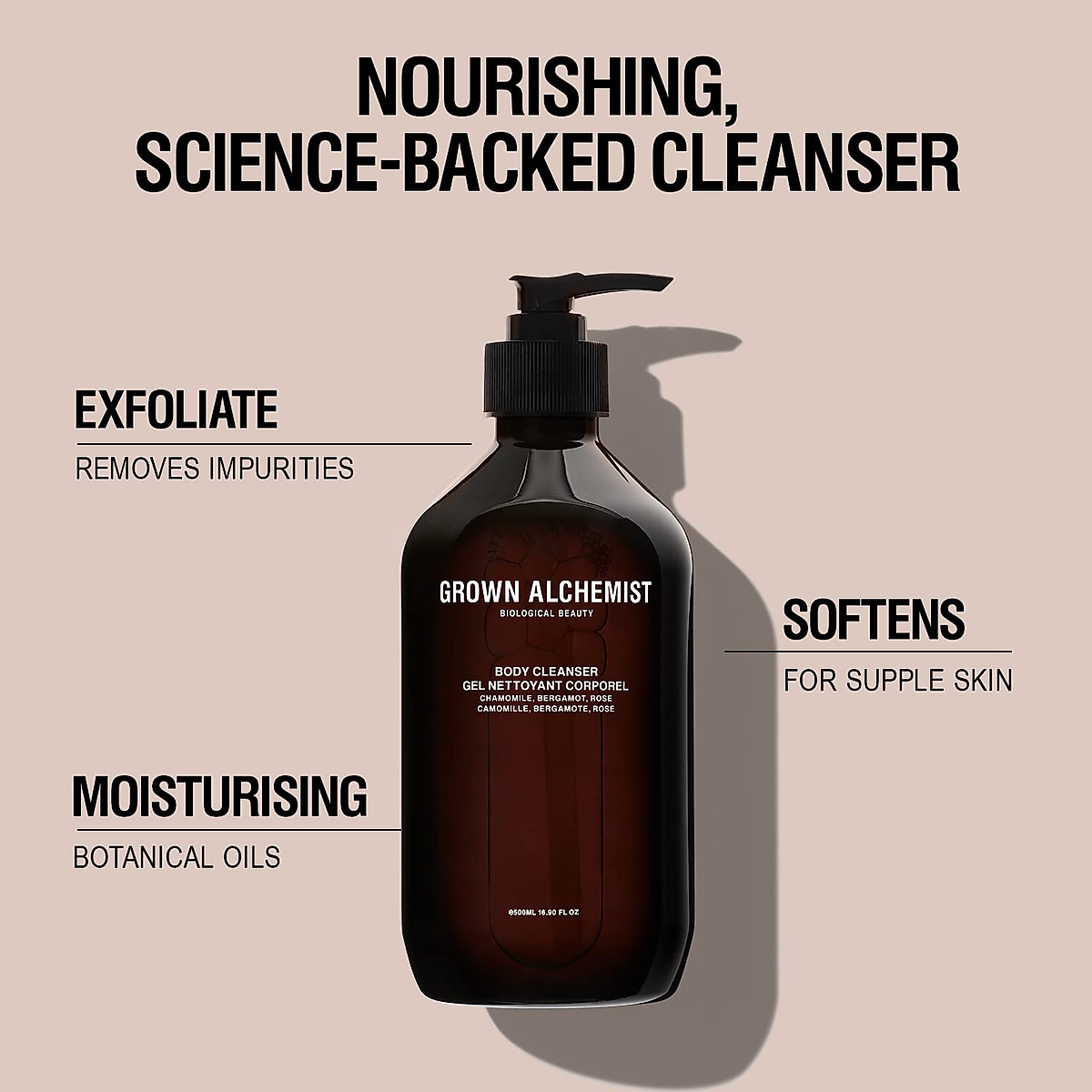 Grown Alchemist Refillable Body Cleanser Bundle Kit: Chamomile, Bergamot, Rose. Gentle Body Wash that Hydrates and Cleanses Skin